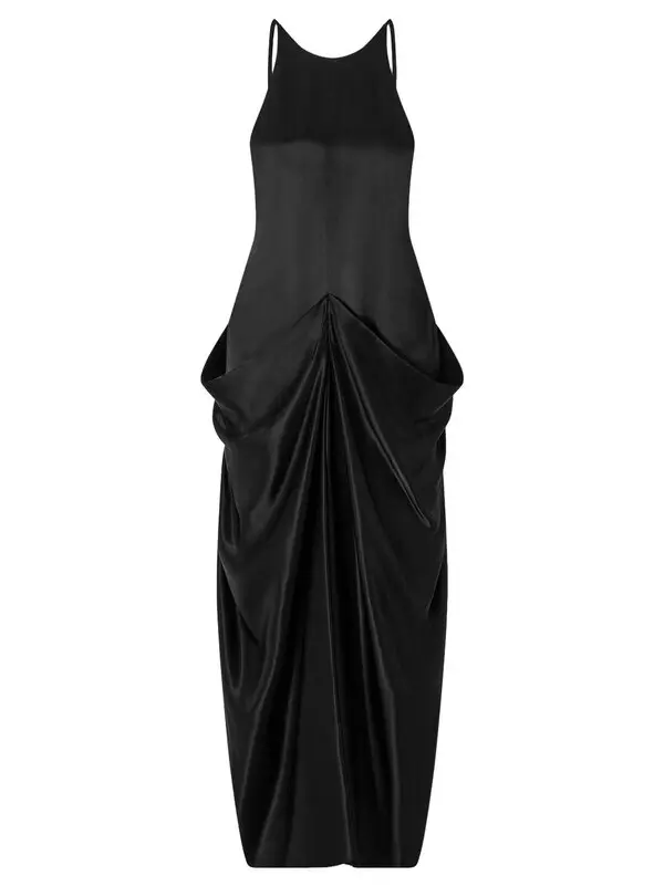 Khaite Kent Draped Satin Midi Dress - Black