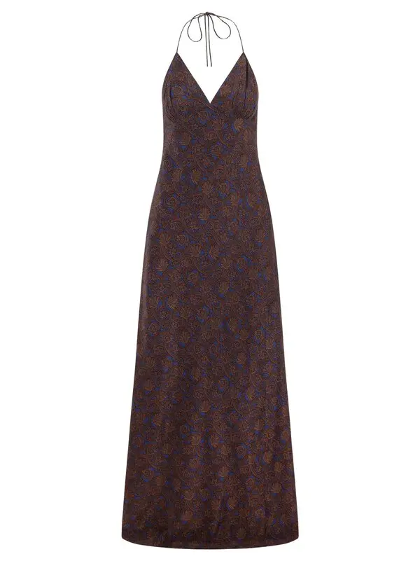 Matteau Printed Silk-crepe De Chine Halterneck Maxi Dress - Brown