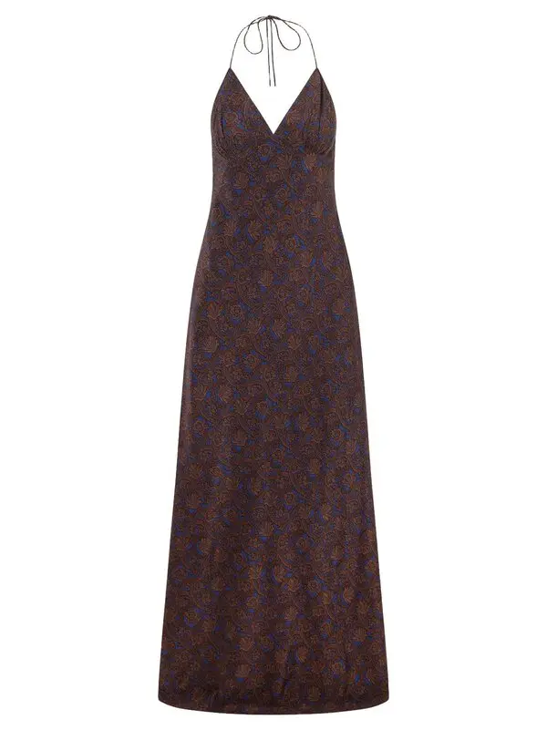 Matteau Printed Silk-crepe De Chine Halterneck Maxi Dress - Brown