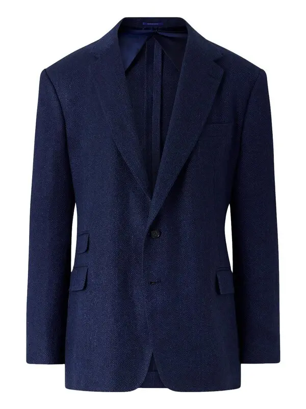 Ralph Lauren Purple Label Herringbone Cotton, Silk And Linen-blend Blazer - Blue