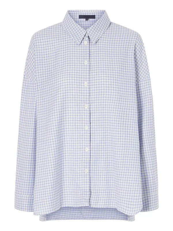 Tibi Checked Lyocell And Cotton-blend Shirt - Blue