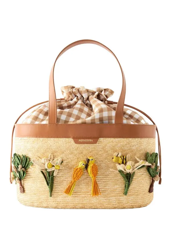 AQUAZZURA Birdsong Appliquéd Raffia Tote - Neutrals