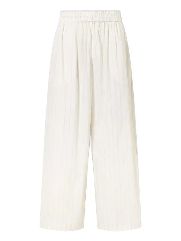 ST. AGNI Striped Cotton-blend Poplin Wide-leg Trousers - Ecru