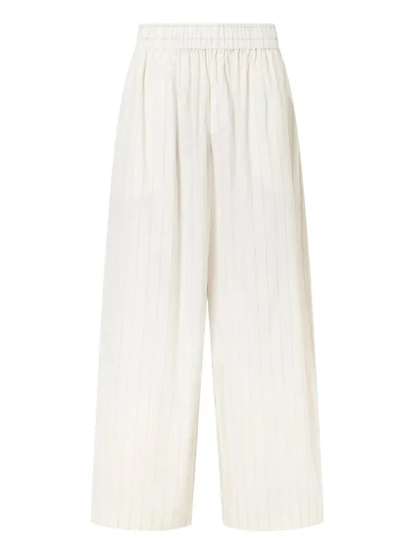 ST. AGNI Striped Cotton-blend Poplin Wide-leg Trousers - Neutrals