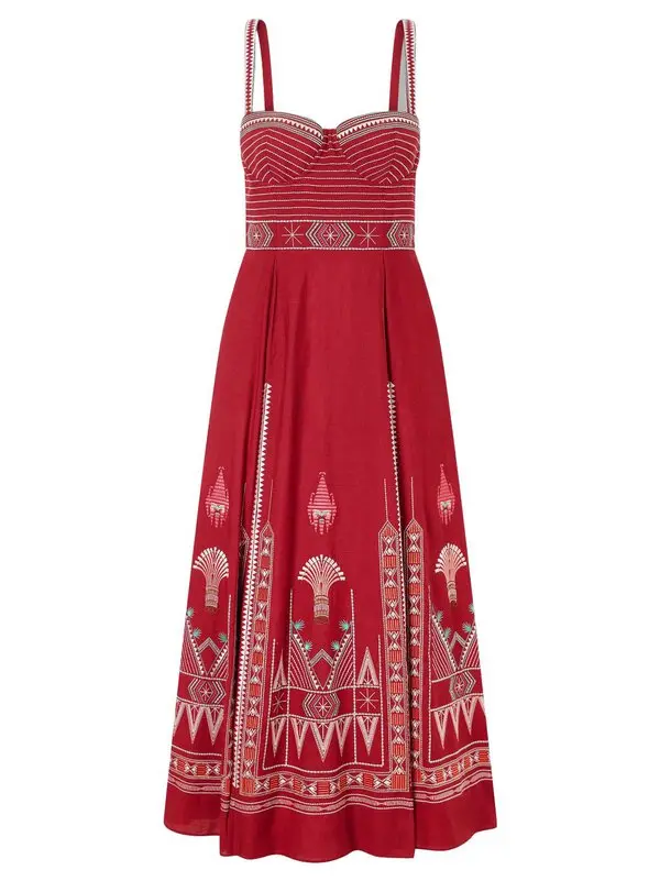 EMPORIO SIRENUSE Elida Embroidered Maxi Dress - Red