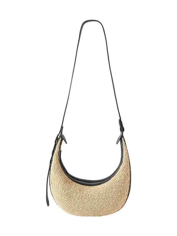 Khaite Augustina Small Leather-trimmed Raffia Shoulder Bag - Neutrals
