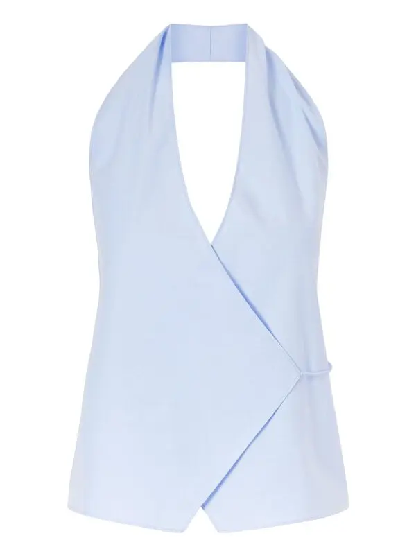 ST. AGNI Organic Cotton-poplin Wrap Top - Blue