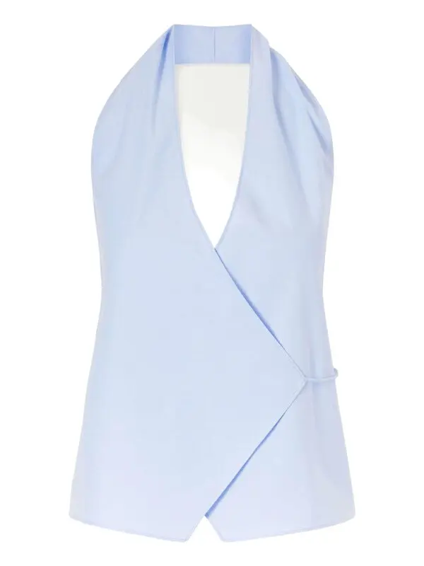 ST. AGNI Organic Cotton-poplin Wrap Top - Light Blue