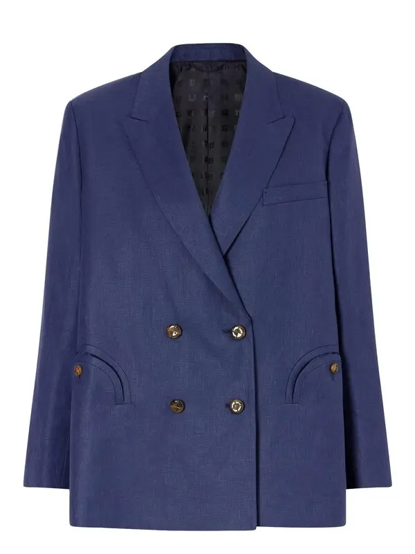 BLAZÉ MILANO Double-breasted Linen, Wool And Silk-blend Blazer - Navy