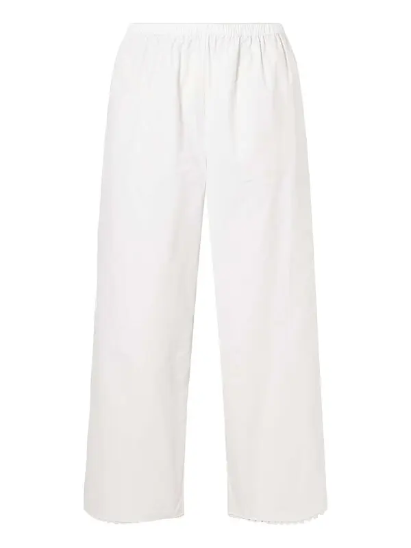 RÓHE Embroidered Cotton-poplin Wide-leg Pants - White