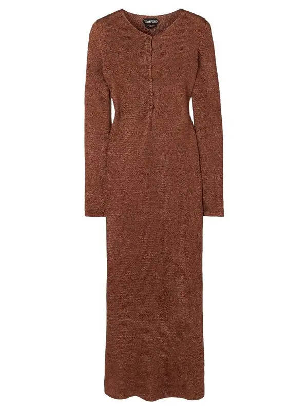 TOM FORD Metallic Knitted Midi Dress - Brown
