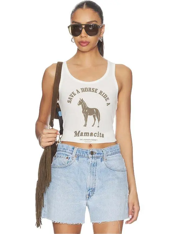 THE LAUNDRY ROOM Ride A Mamacita Rib Tank Top - White