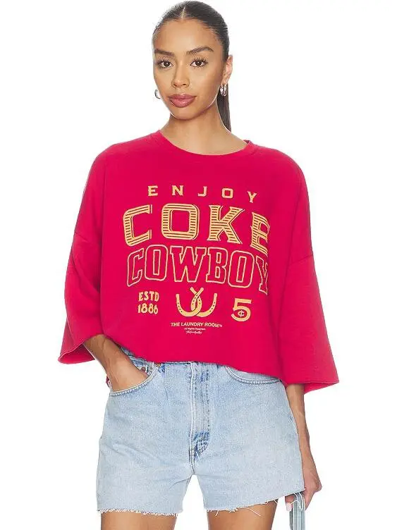 THE LAUNDRY ROOM Enjoy Coke Cowboy Horseshoe Crop Jumper - Vintage Red