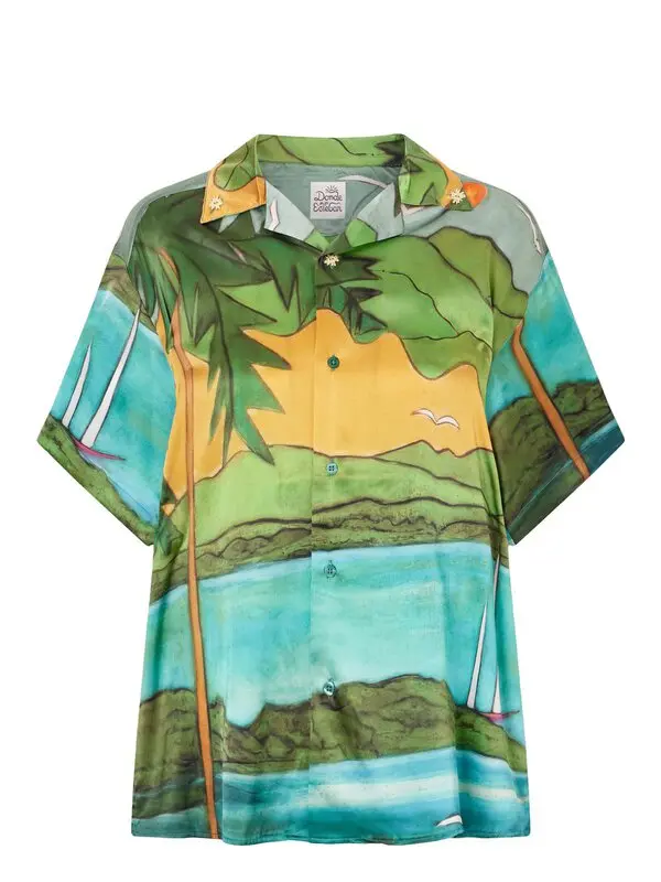 DONDE ESTEBAN Magdalena Printed Silk-blend Satin Shirt - Blue