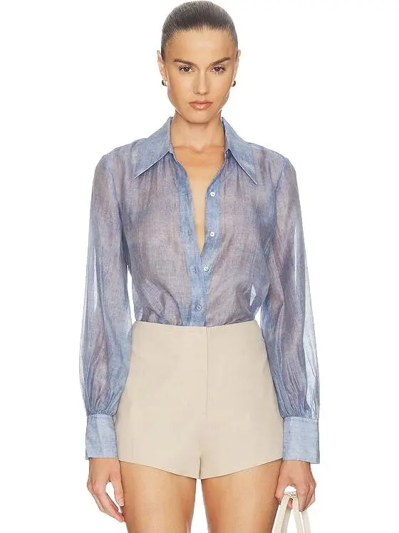 L'Agence Jayleen Button Down Blouse - Pale Harbor Blue