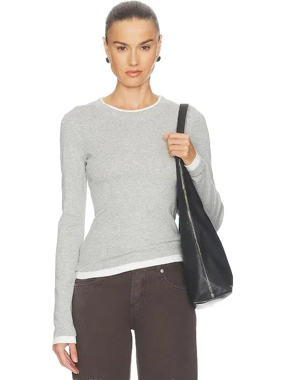 ST. AGNI Organic Cotton Layered Long Sleeve Top - Grey Marle