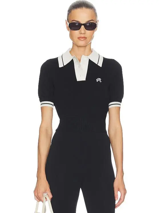 MALBON Mikayla Knit Polo Top - Black