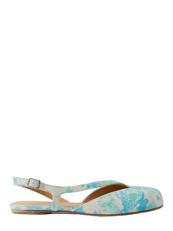 MAISON MARGIELA Tabi Split-toe Floral-printed Suede Slingback Flats - Blue