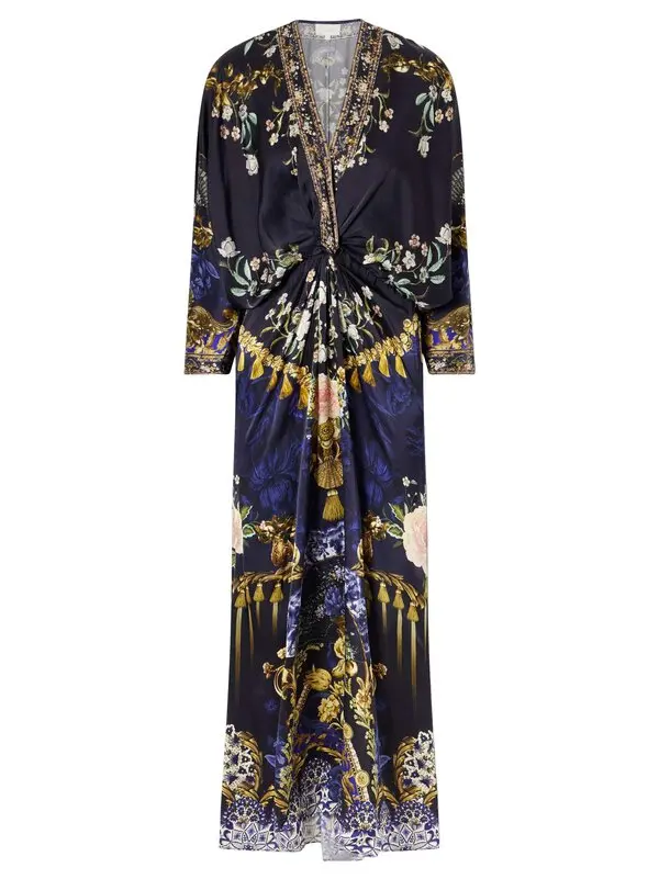 Camilla Gathered Embellished Printed Maxi Dress - Blue