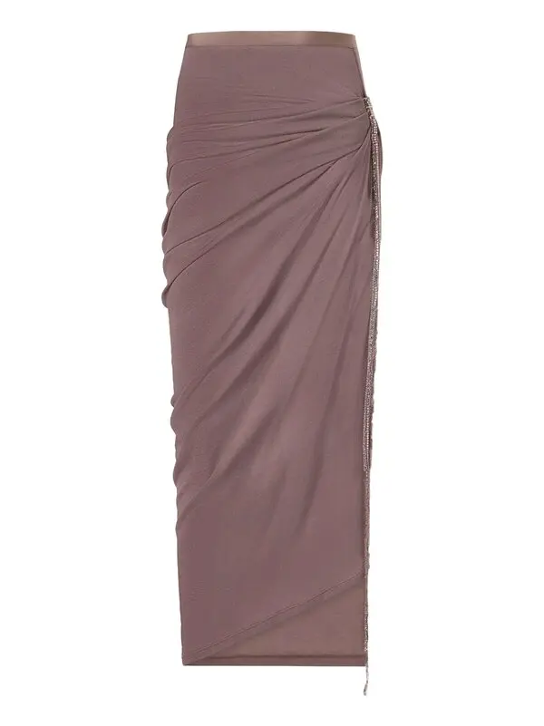 WIEDERHOEFT Embellished Draped Knitted Midi Skirt - Brown