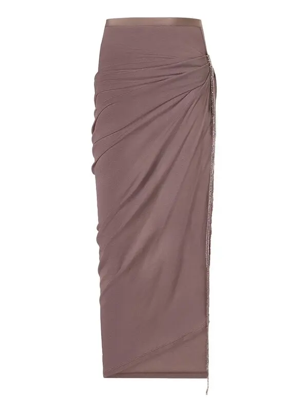 WIEDERHOEFT Embellished Draped Knitted Midi Skirt - Brown
