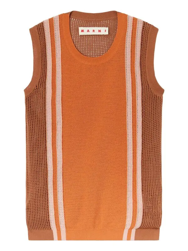Marni Striped Open-knit Crocheted Cotton Tank - Orange
