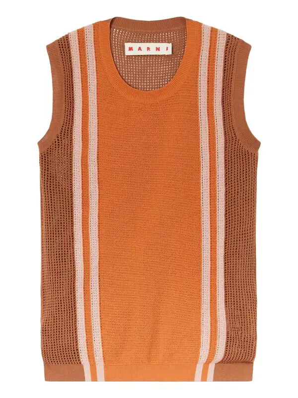 Marni Striped Open-knit Crocheted Cotton Tank - Orange