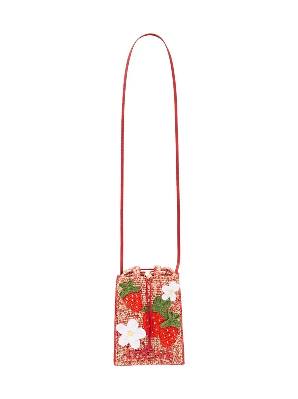 Loewe Paula's Ibiza Leather-trimmed Embroidered Raffia Bucket Bag - Red