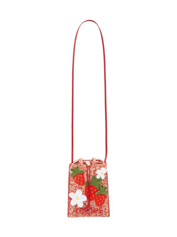 Loewe Paula's Ibiza Leather-trimmed Embroidered Raffia Bucket Bag - Red