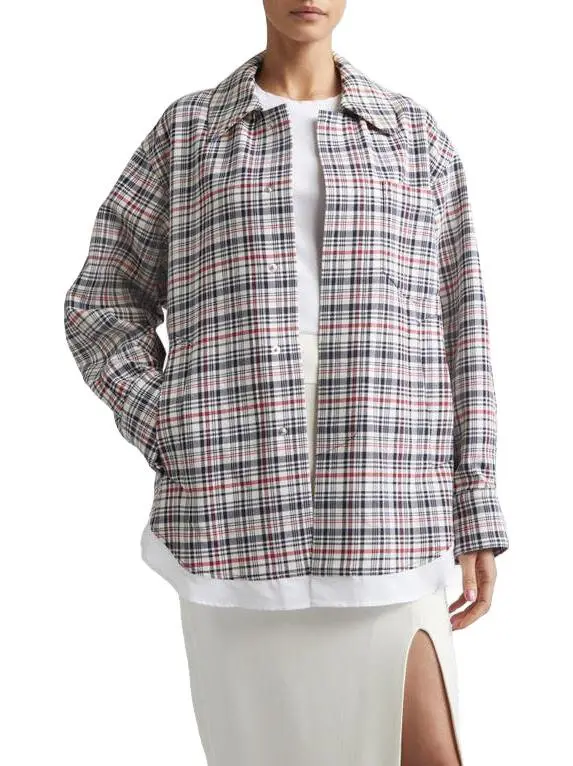 Victoria Beckham Relaxed Plaid Cotton & Virgin Wool Cocoon Shacket - White/blue/red