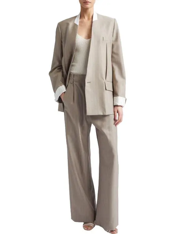 Victoria Beckham Collarless Virgin Wool Herringbone Blazer - Limestone