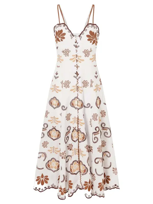 Charo Ruiz Ibiza Lorina Broderie Anglaise Cotton-blend Midi Dress - Brown