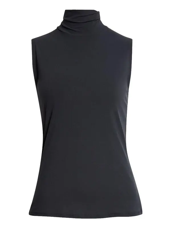 St. John Sleeveless Jersey Turtleneck Shell - Black