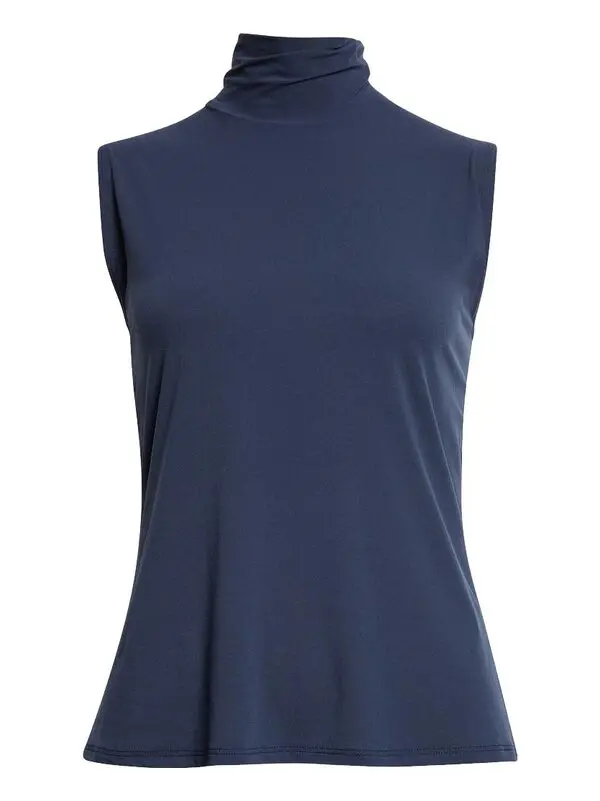 St. John Sleeveless Jersey Turtleneck Shell - Midnight
