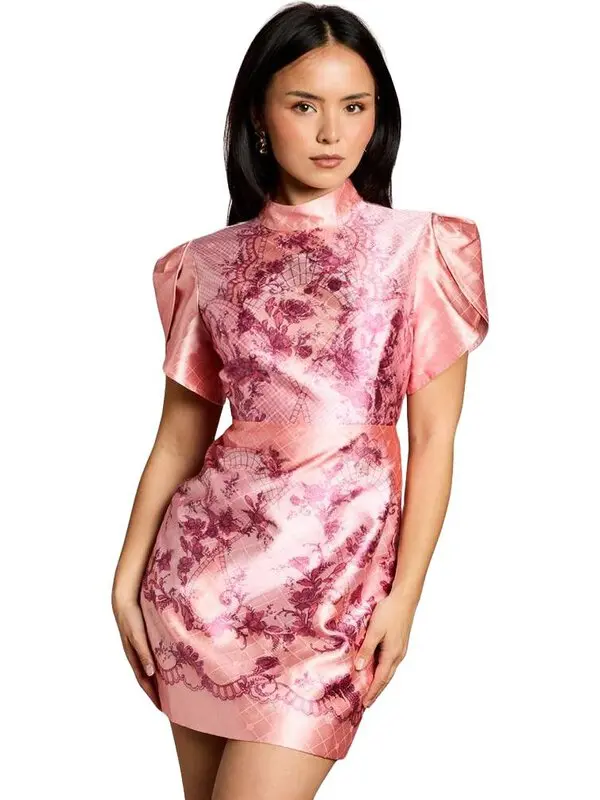 Coast Petite Floral Print Tulip Sleeve Mini Dress - Pink