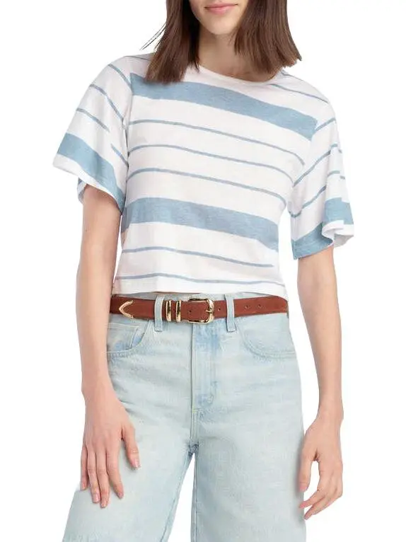 FAVORITE DAUGHTER The Joanne Stripe Cotton & Linen T-shirt - Sea Blue Stripe