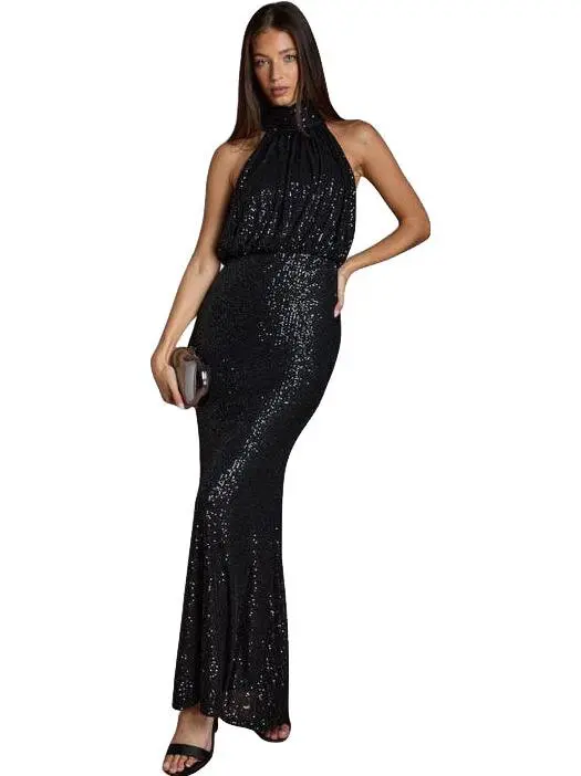 Coast Halterneck Sequin Maxi Dress - Black