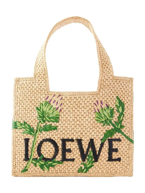Loewe Paula's Ibiza Small Embroidered Raffia Tote - Beige