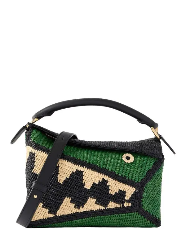 Loewe Paula's Ibiza Puzzle Edge Raffia Shoulder Bag - Green