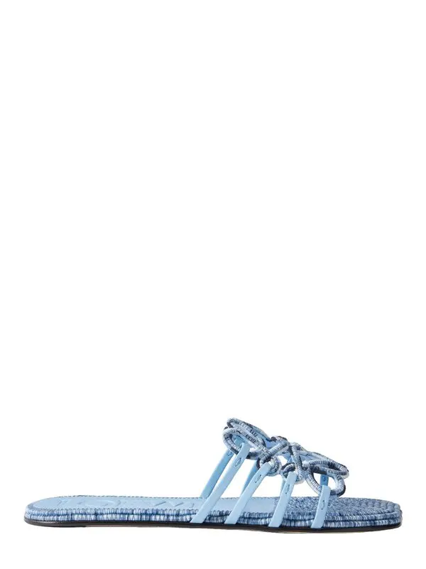 Loewe Leather-trimmed Embroidered Canvas Slides - Blue