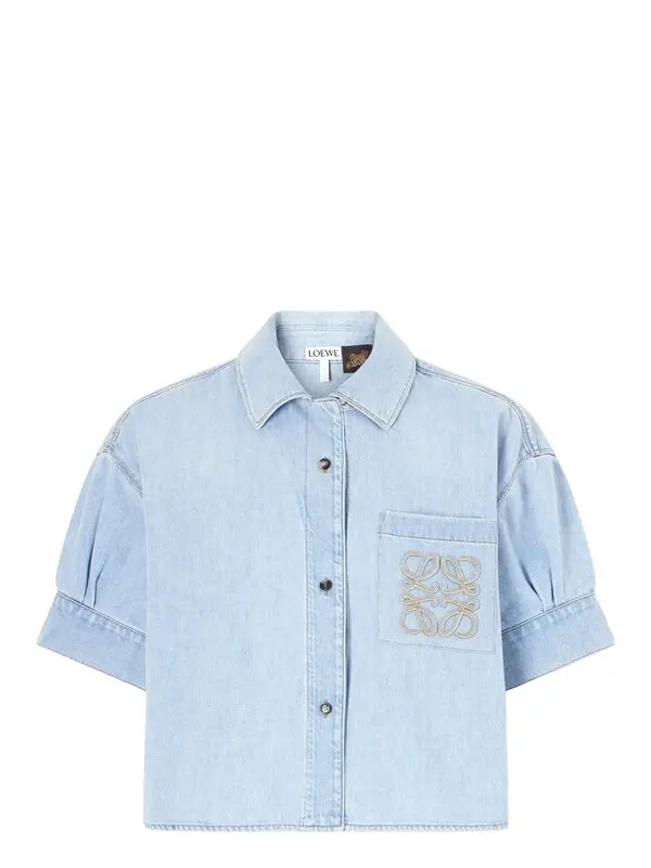 Loewe Logo-embroidered Cropped Denim Shirt - Light Denim