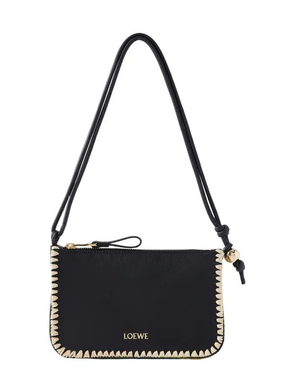 Loewe Rio Raffia-trimmed Leather Shoulder Bag - Black