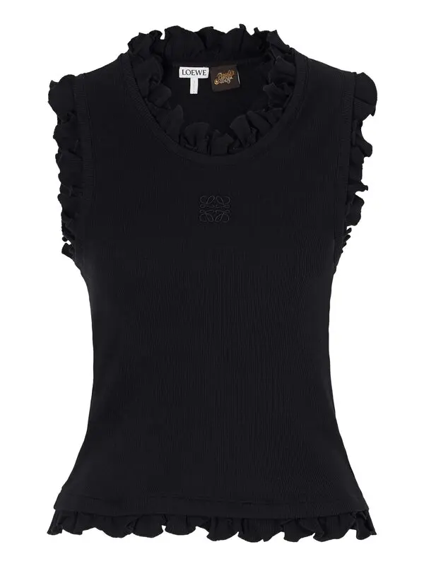Loewe Ruffled Cotton-blend Tank Top - Black