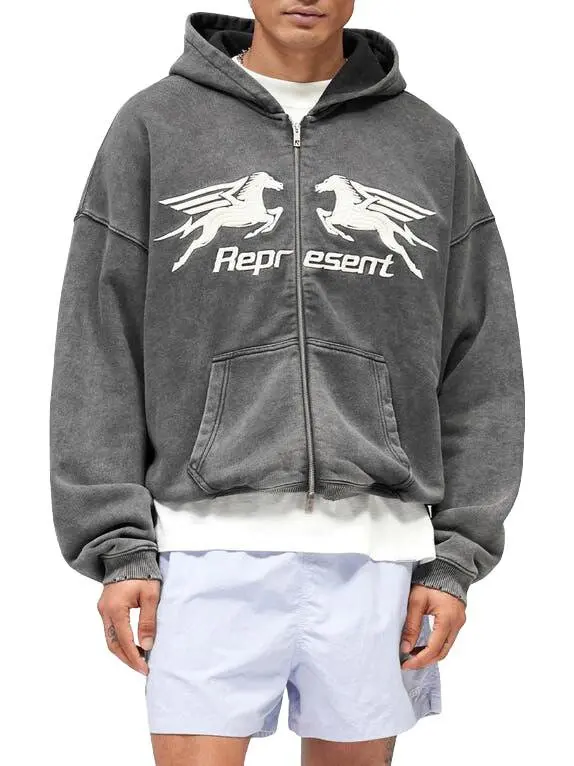 REPRESENT Pegasus Graphic Zip Hoodie - Vintage Grey