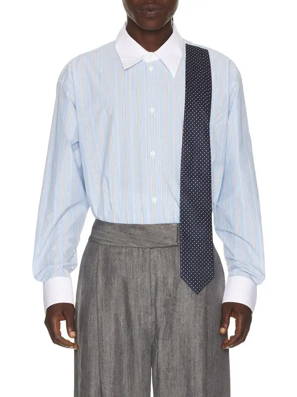 CHARLES JEFFREY Late To Work Shirt In Blue - Blue Stripe