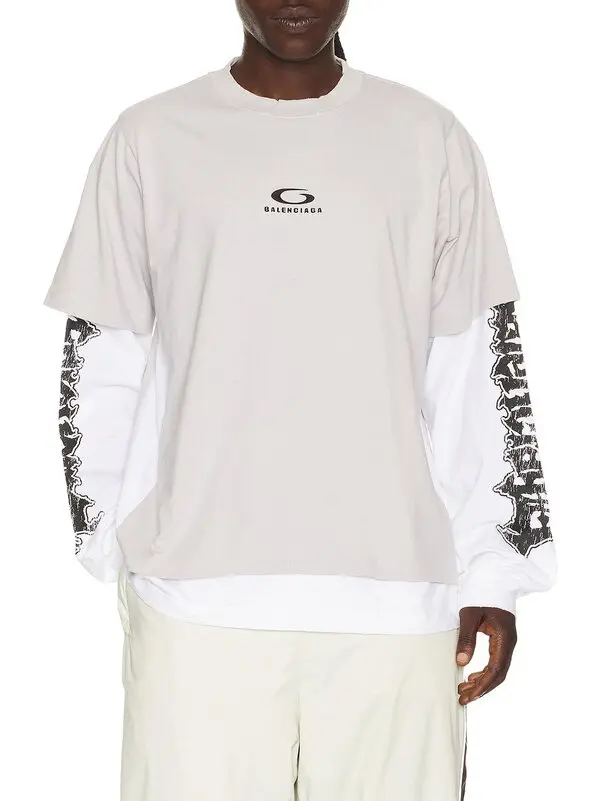 Balenciaga Double T-shirt In Grey - Light Grey & White