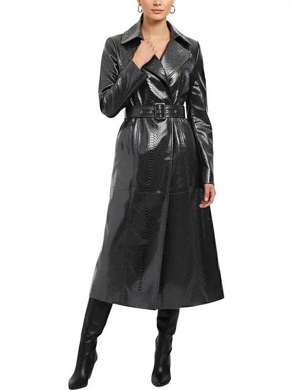 Gorski Metis Suede Python Printed Belted Trench Coat - Anthracite