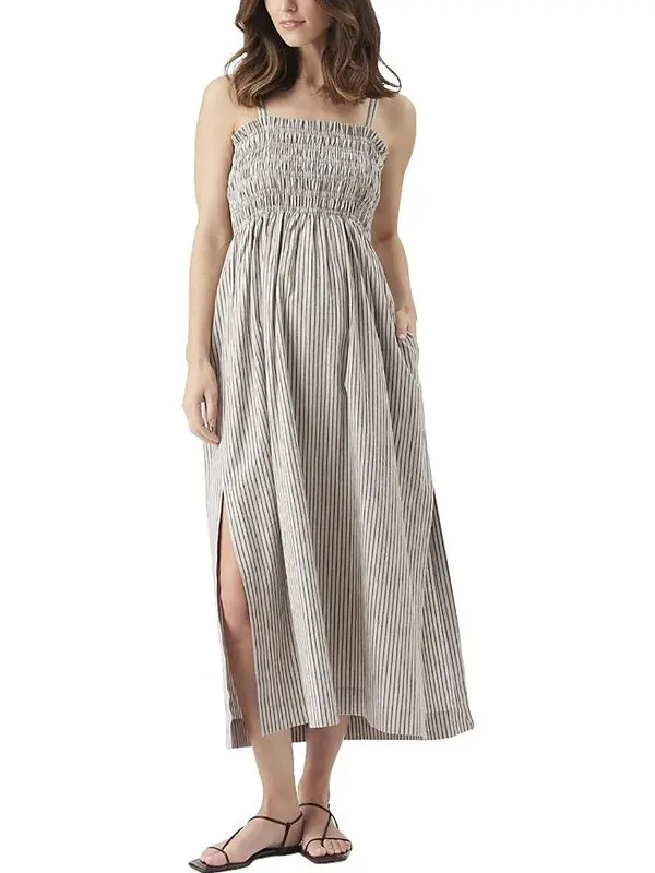 RIPE MATERNITY Leo Stripe Shirred Dress - Natural/black
