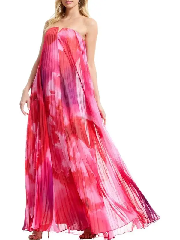 Dress The Population Kelston Strapless Chiffon Gown - Blush Multi