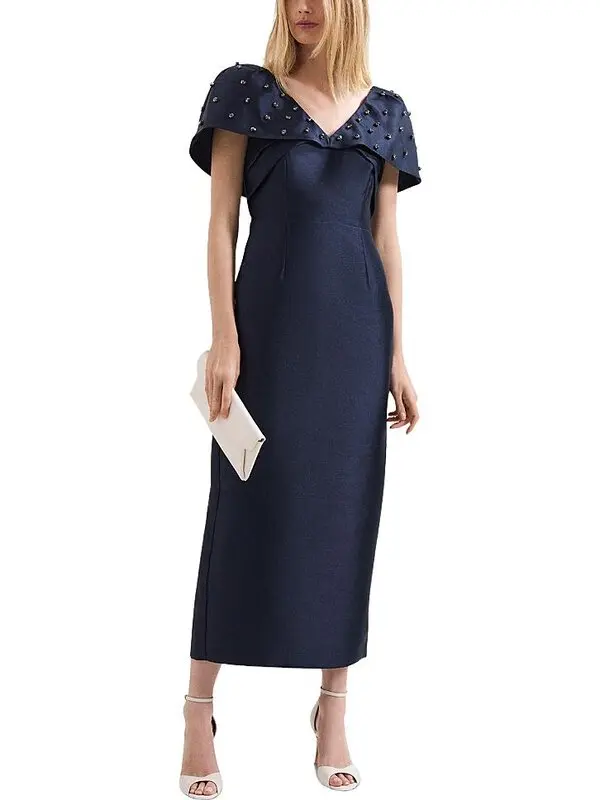 PHASE EIGHT Erina Satin Twill Midi Dress - Navy